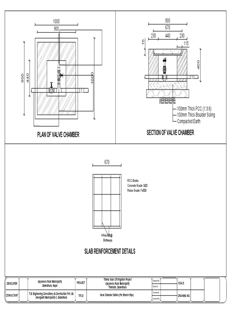 Plan of Valve Chamber Section of Valve Chamber: RCC Works: Concrete ...