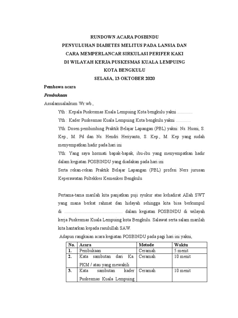 SUSUNAN ACARA PEMBAWA ACARA DAN MODERATOR POSBINDU PKM | PDF