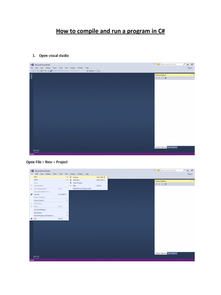 How To Compile and Run A Program in C#: 1. Open Visual Studio | PDF ...
