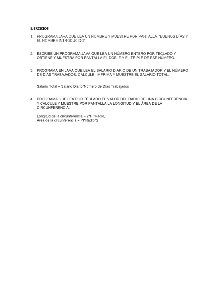 Ejercicios Programas Secuenciales en Java PDF | PDF