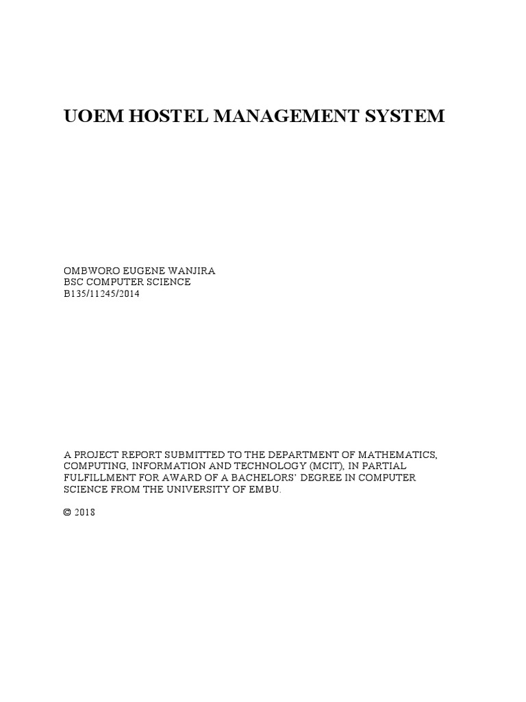 Uoem Hostel Management System | PDF | Feasibility Study | Database ...