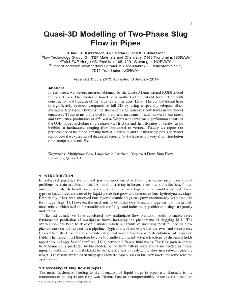 Quasi-3D Modelling of Two-Phase Slug Flow in Pipes | PDF | Fluid Dynamics | Turbulence