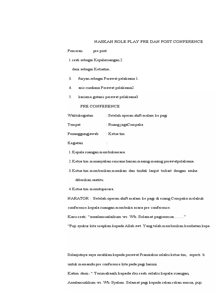 (PDF) Naskah Role Play Pre Dan Post Conference | PDF