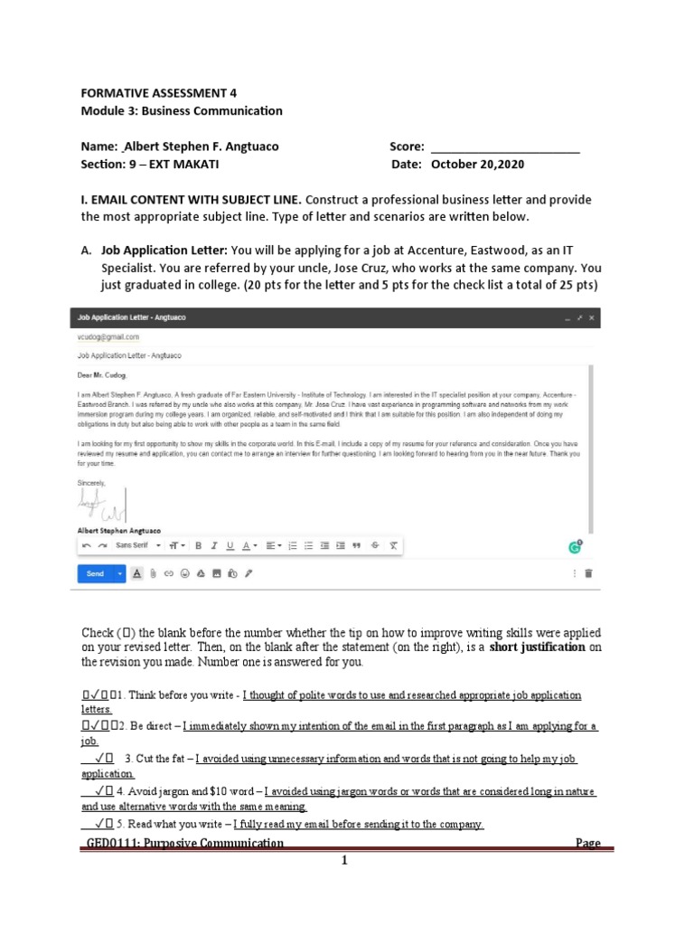 Formative Assessment 4: Business Letters | PDF | Grammatical Gender | Verb