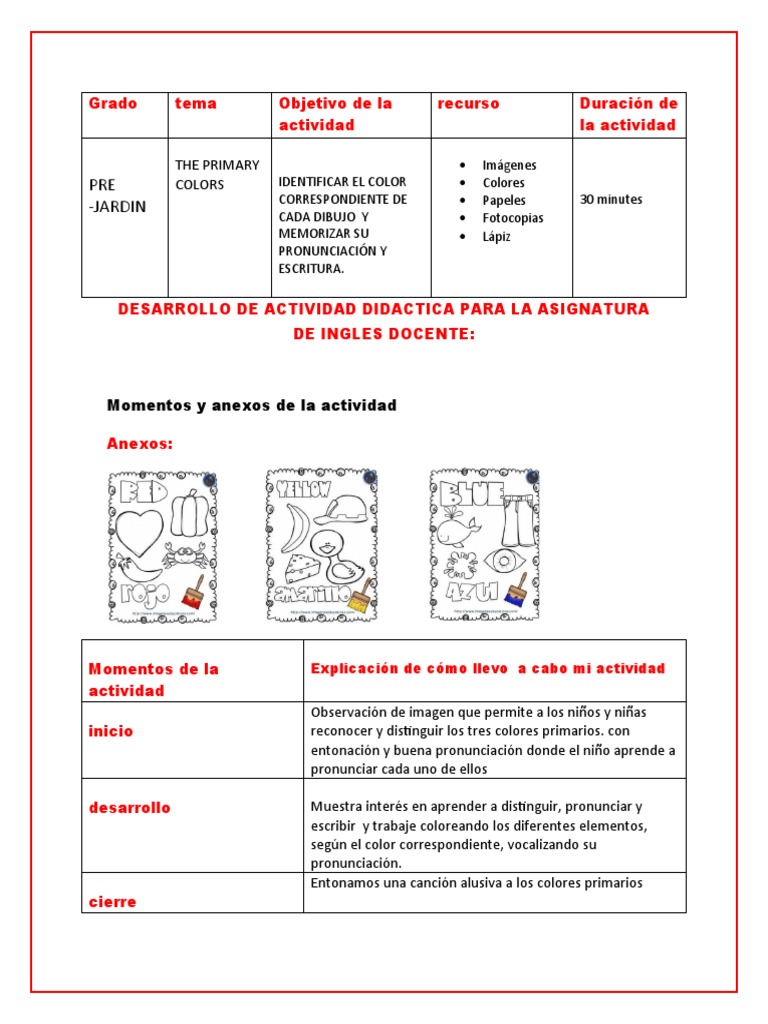 Plan de Estudio Asignatura Ingles Preescolar | PDF | Cognición | Padre ...