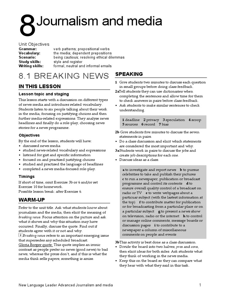 Journalism and Media: 8.1 Breaking News | PDF | News | Social Media