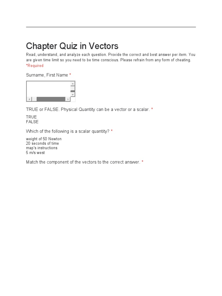 Chapter Quiz in Vectors | PDF | Euclidean Vector | Trigonometric Functions