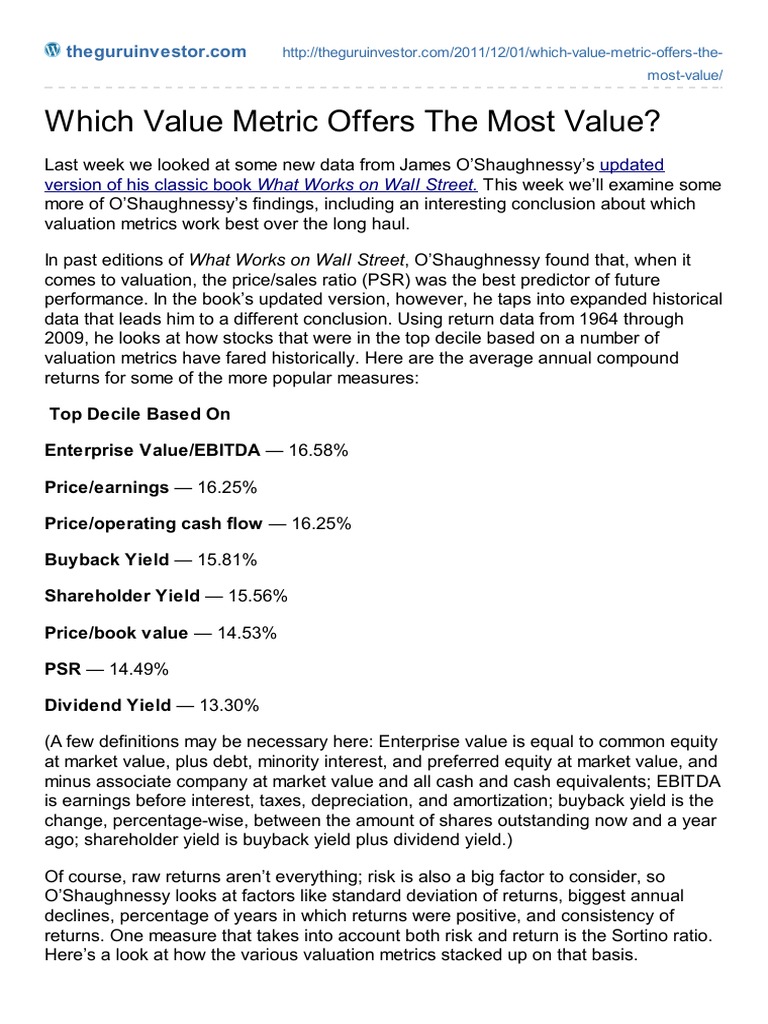 Which Value Metric Offers The Most Value | PDF | Yield (Finance ...