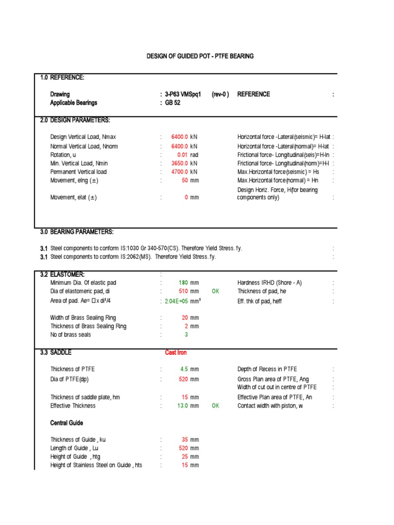 Guided Pot PTFE Bearing Design Specifications | PDF | Screw | Stress ...