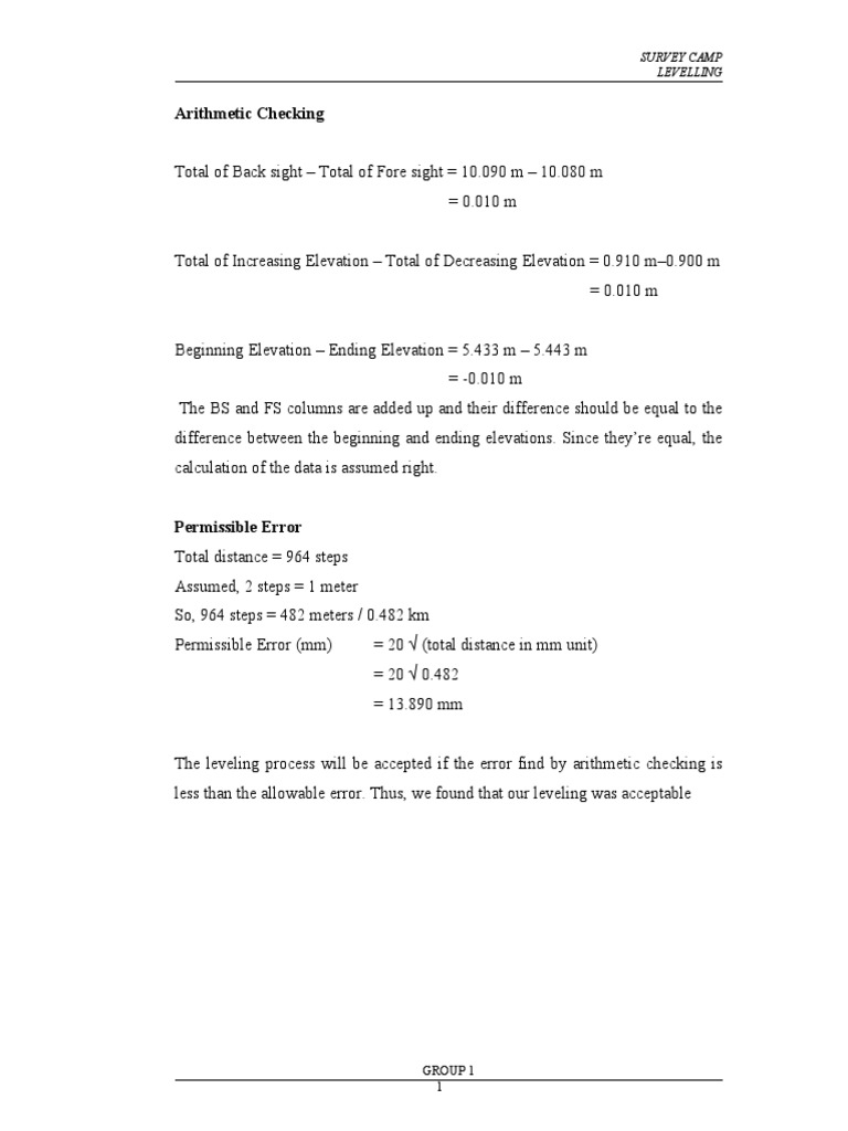 Arithmetic Checking: Survey Camp Levelling | PDF