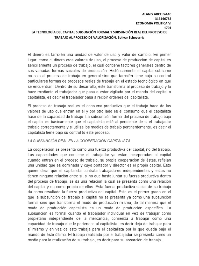Subsunción Formal y Real del Trabajo en Capital | PDF | Capital ...