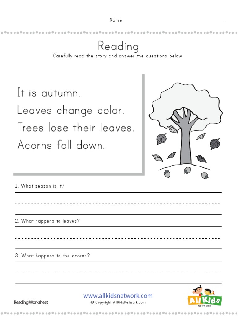 Autumn Reading Comprehension Worksheet PDF | PDF | Language Arts ...