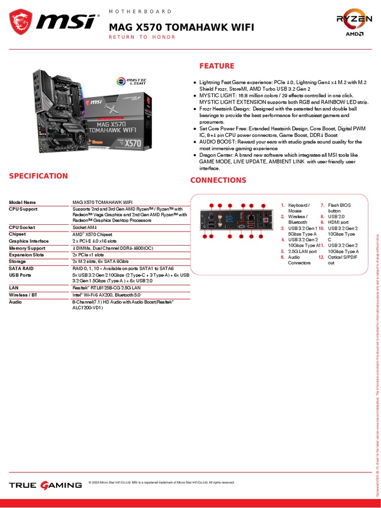 Mag X570 Tomahawk Wifi Mag X570 Tomahawk Wifi: Feature | PDF | Usb ...