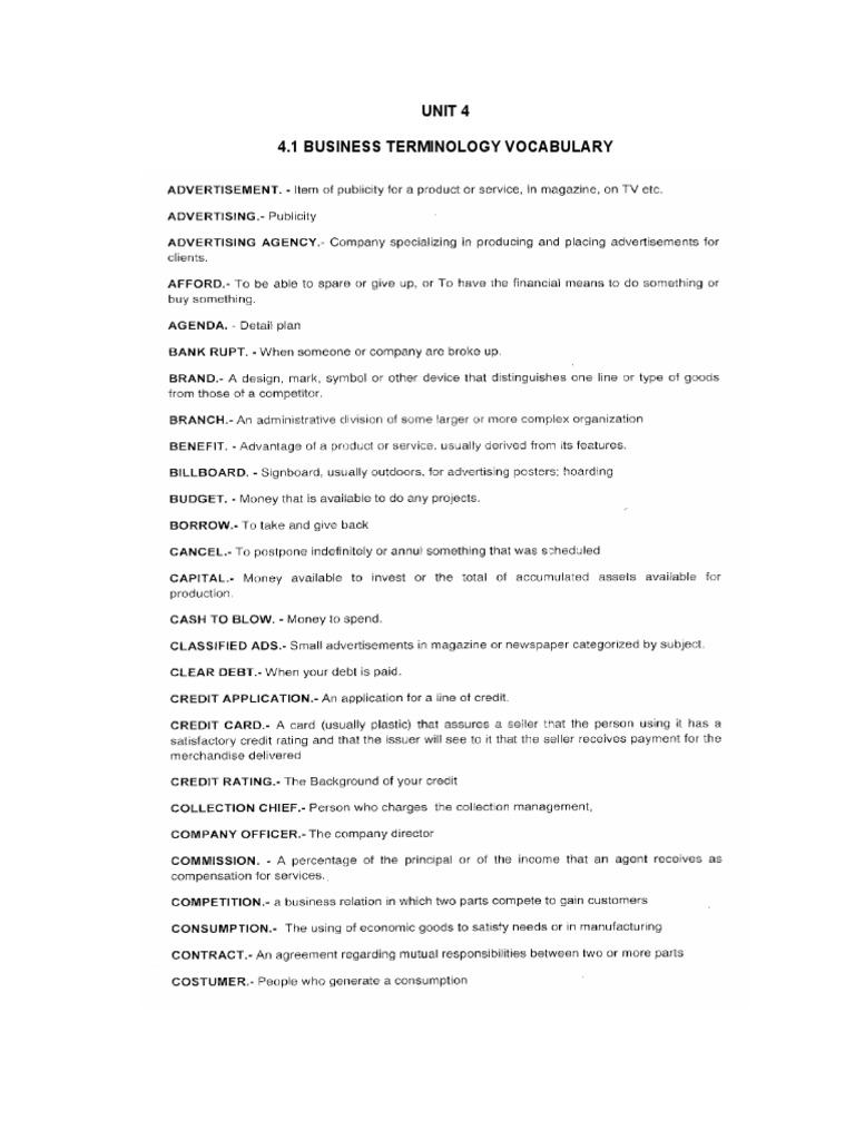 Unit 4 Business Terminology | PDF | Verb | Syntax