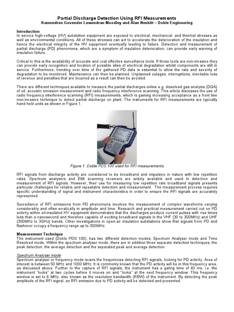 Partial Discharge Detection Using RFI Measurements | PDF | Electromagnetic Interference ...