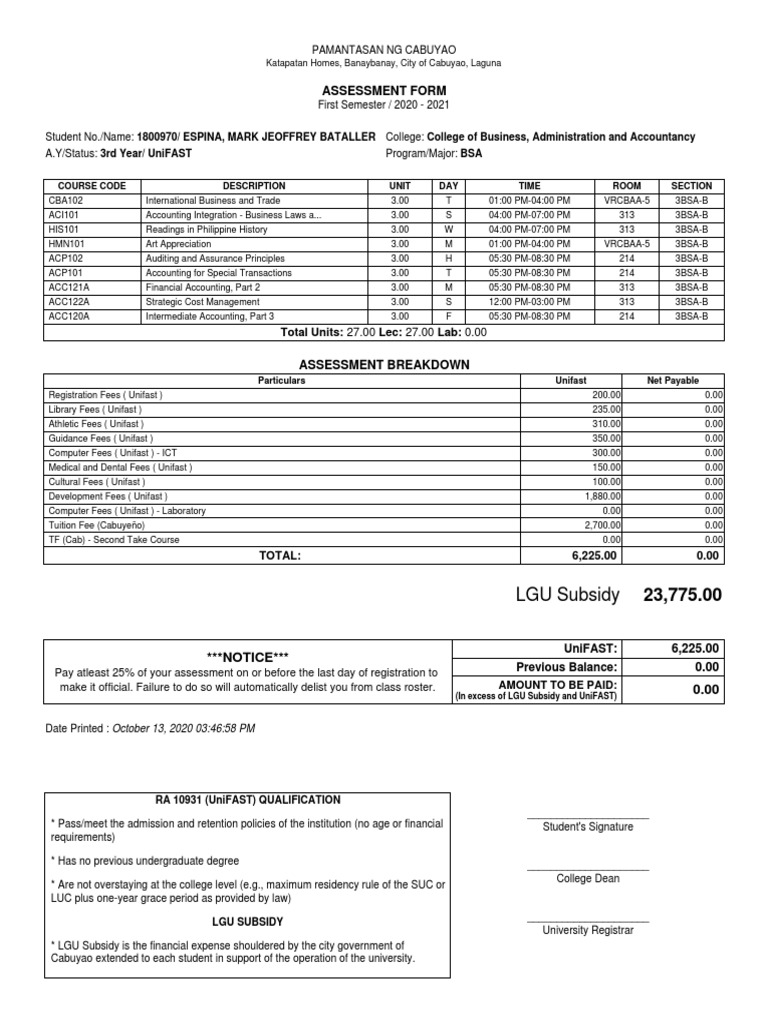 Assessment Form: LGU Subsidy | PDF | Accounting | Academia