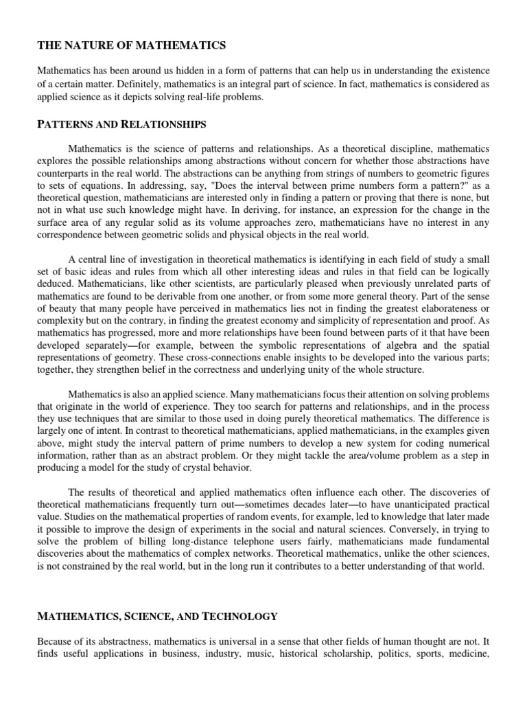 The Nature of Mathematics: Atterns and Elationships | Download Free PDF | Abstraction | Teaching ...