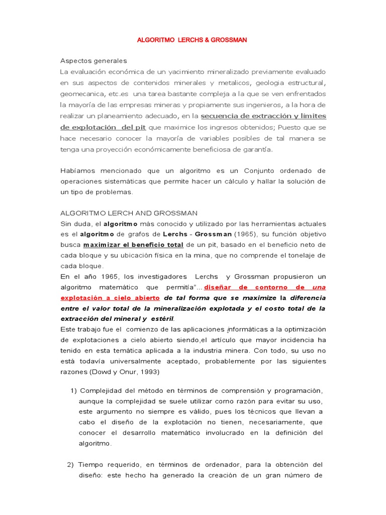 Algoritmo Lerchs & Grossman en Minería | PDF | Algoritmos | Optimización Matemática