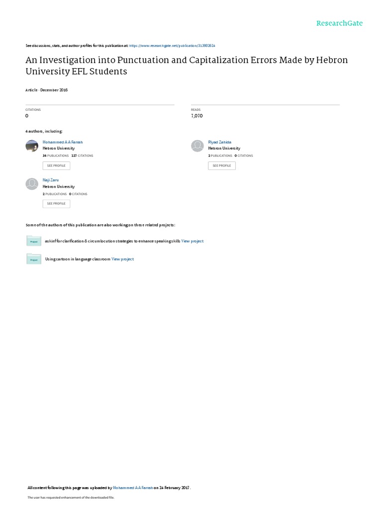 An Investigation Into Punctuation and Capitalization Errors Made by ...