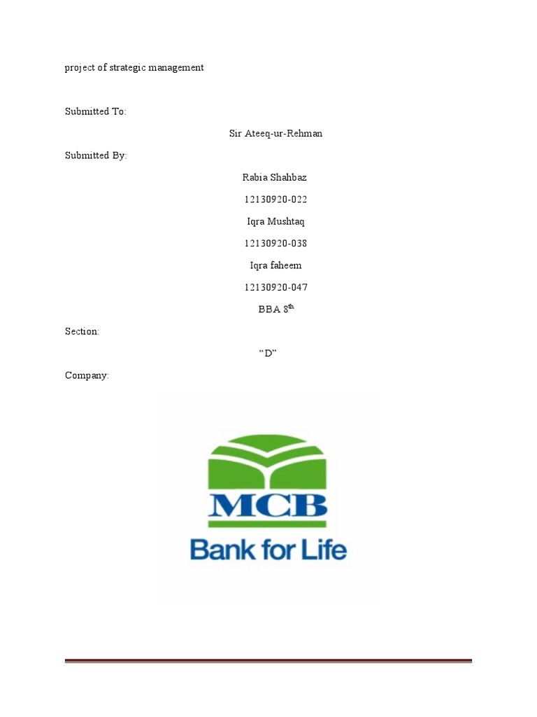 Strategic Management MCB Bank | PDF | Strategic Management | Swot Analysis