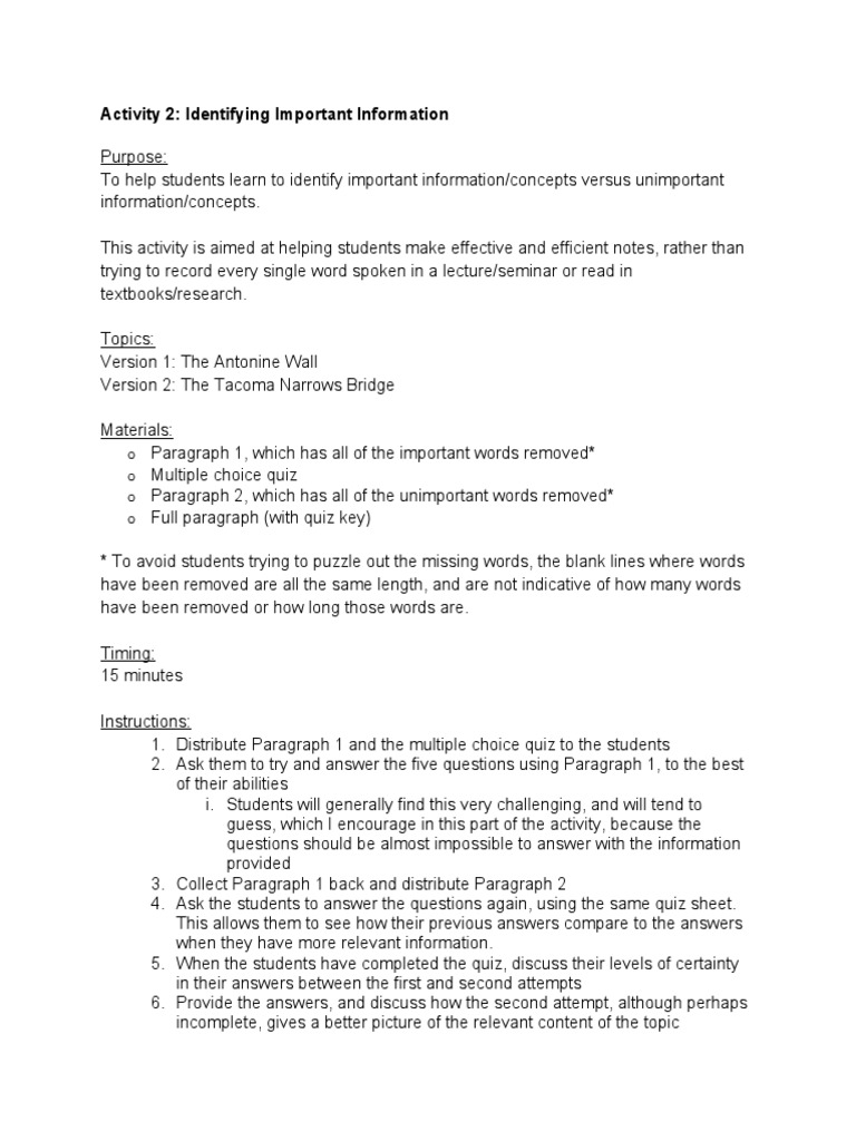 Activity 2: Identifying Important Information | PDF | Bridge | Civil ...