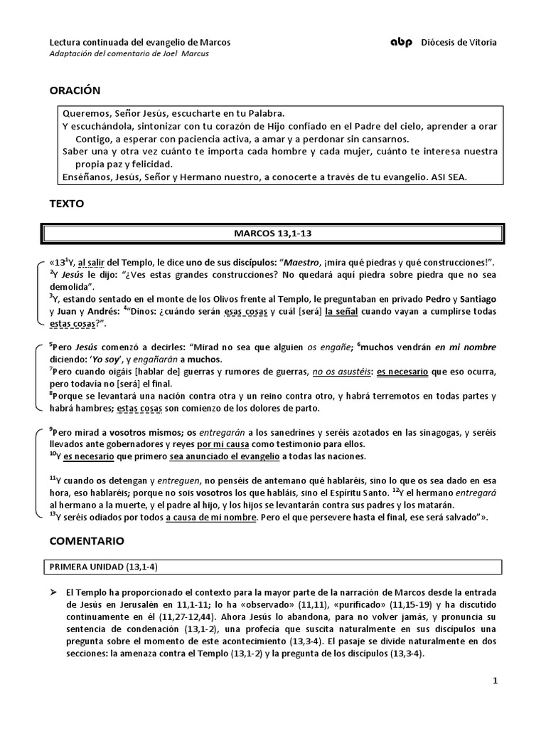 Marcos 13 - 1 13 | PDF | Escatología | Jesús