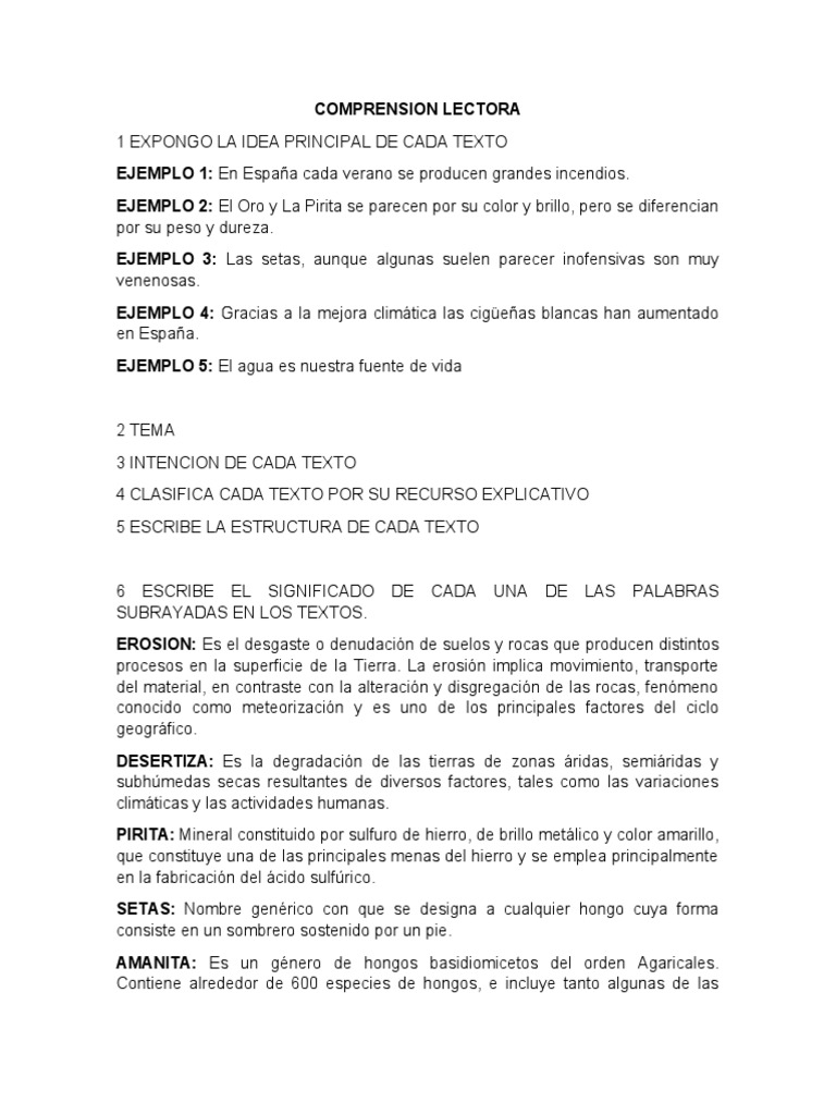 Hojas De Trabajo De Comprensión Lectora Sobre Erosión Y Meteorización