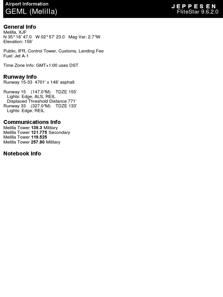 GEML (Melilla) : General Info | PDF | Air Traffic Control | Runway