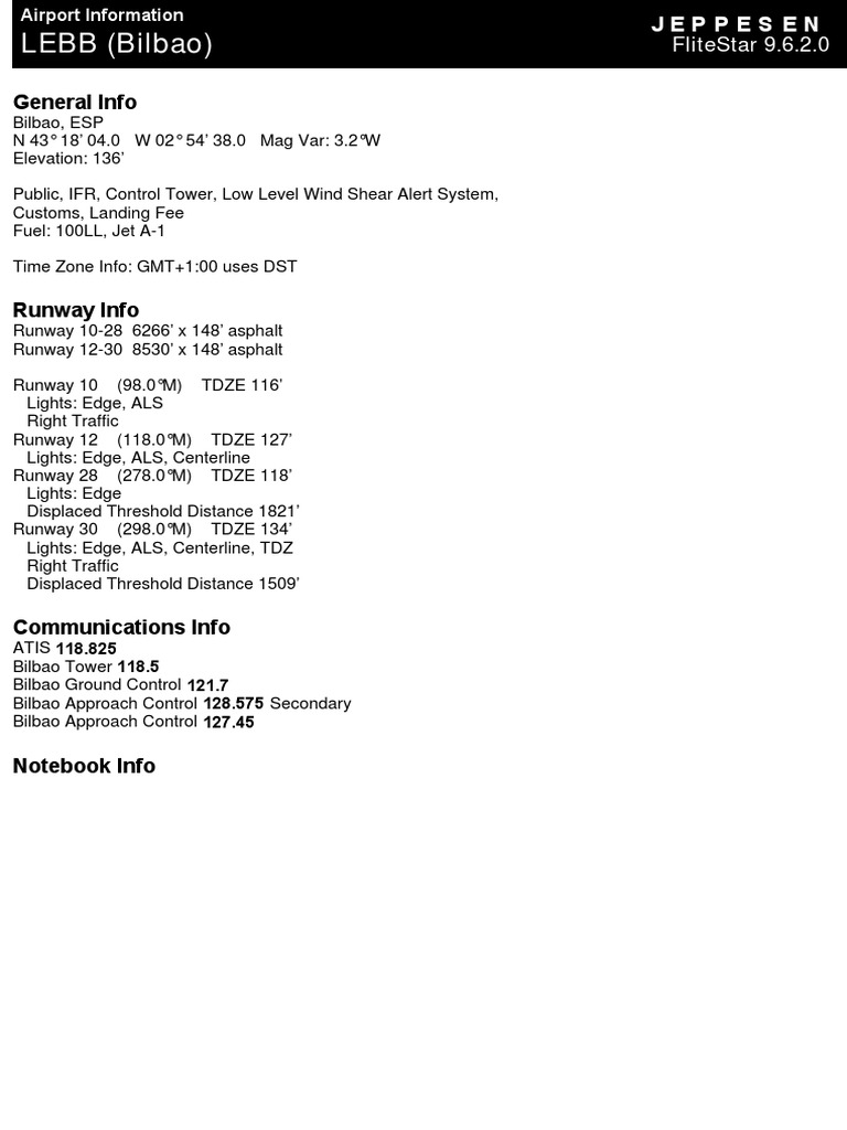 LEBB (Bilbao) : General Info | PDF | Air Traffic Control | Runway