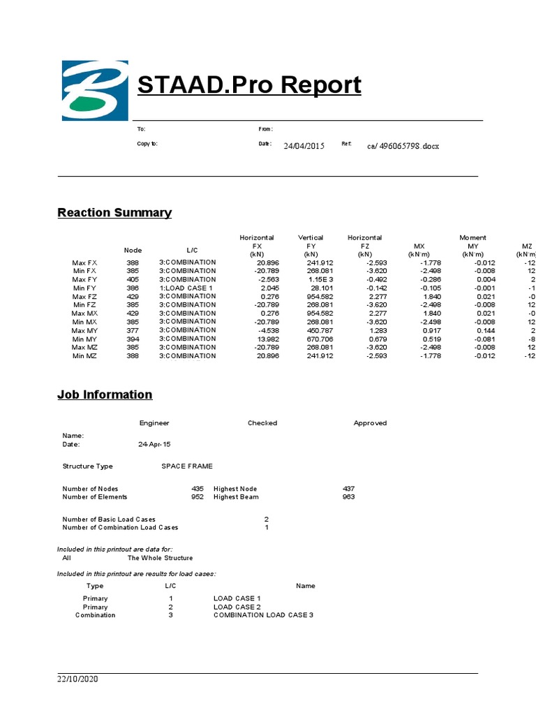 STAAD - Pro Report: Reaction Summary | PDF | Computing