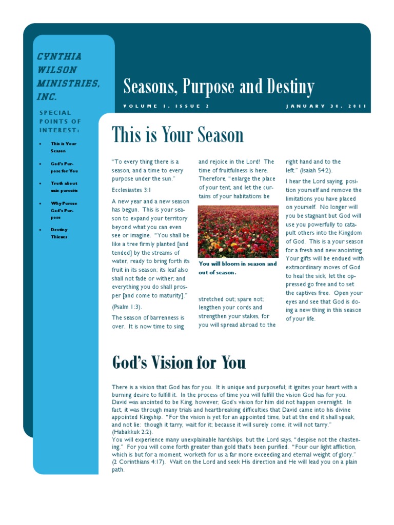 Seasons, Purpose and Destiny | PDF | Jesus | Satan
