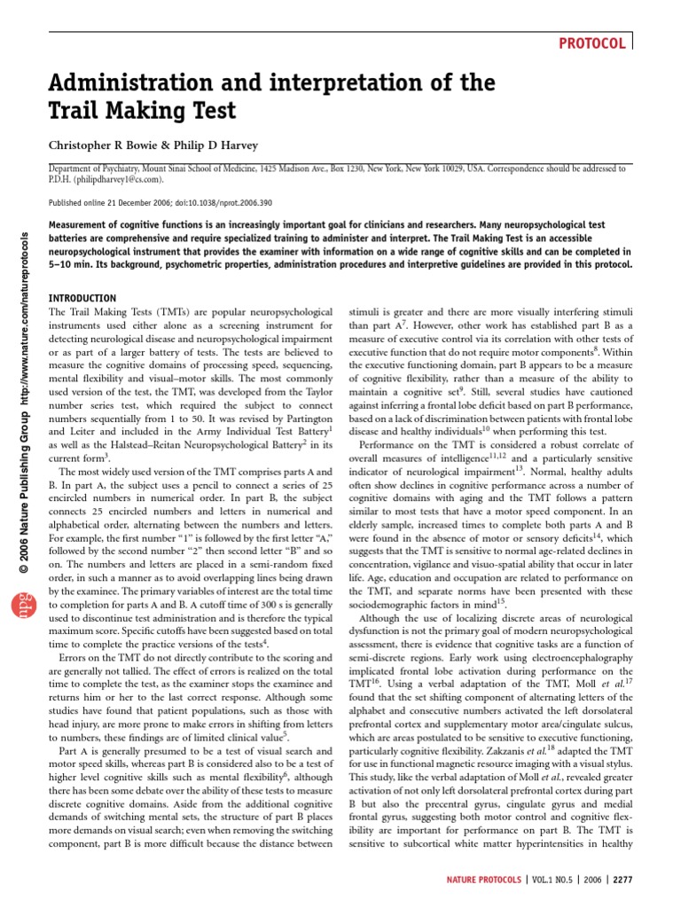 Administration and Interpretation of The Trail Making Test: Christopher ...