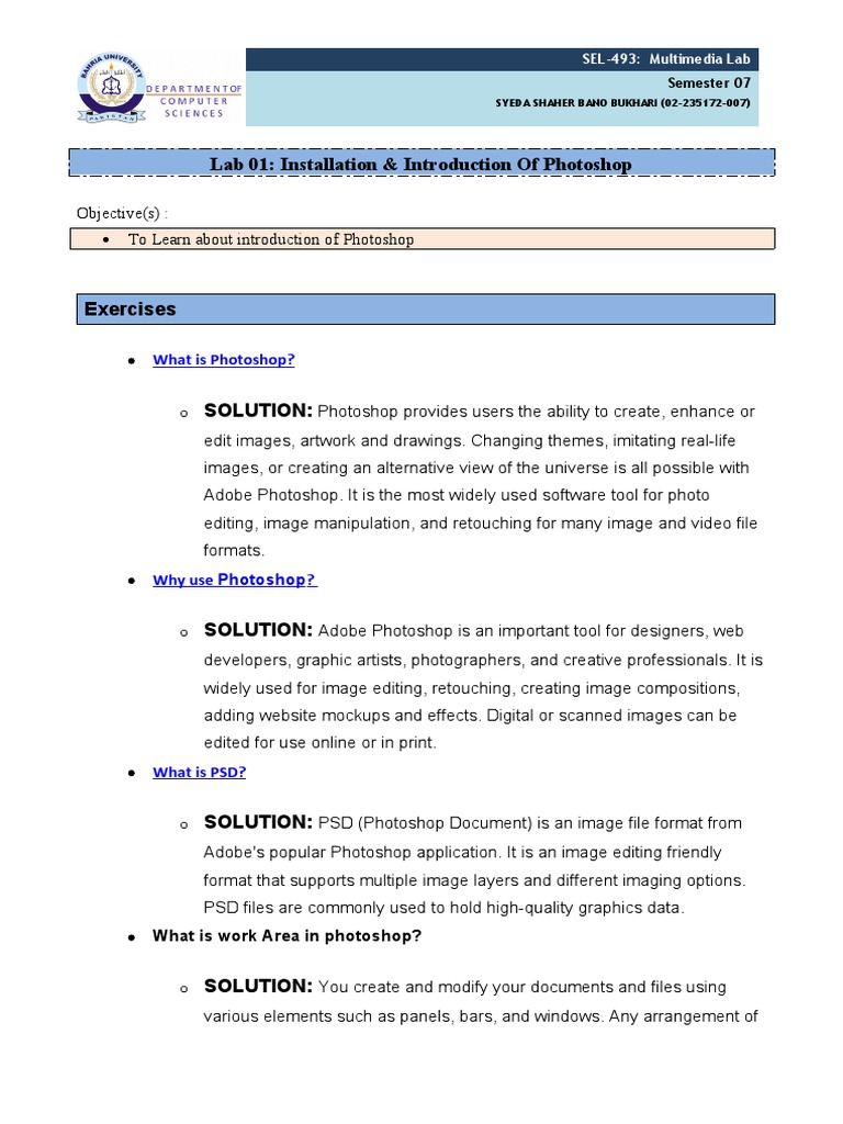 Lab 01: Installation & Introduction of Photoshop | PDF