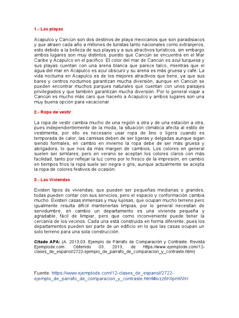 Ejemplos de Párrafo de Comparación y Contraste | Descargar gratis PDF ...