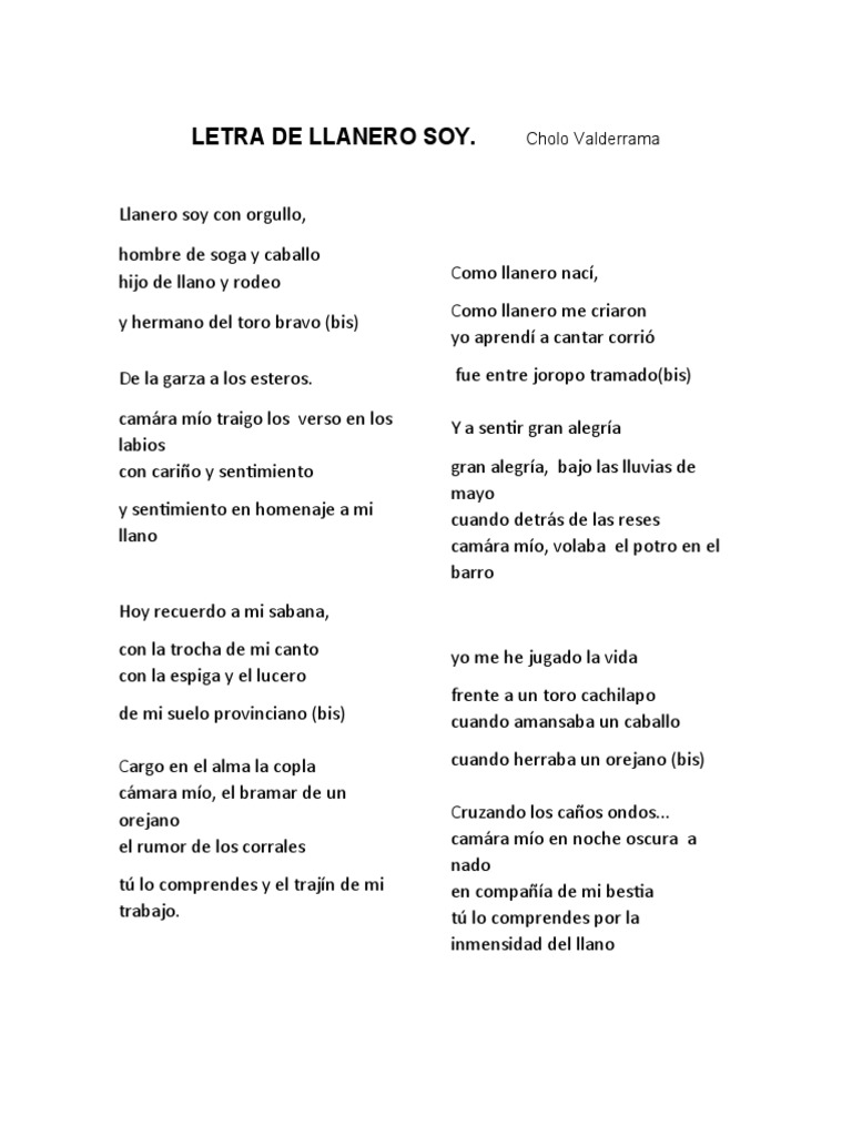 Letra de Llanero Soy | PDF