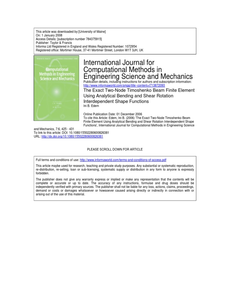 Timoshenko Beam Finite Element PDF | PDF | Bending | Beam (Structure)