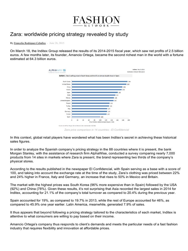 Zara: Worldwide Pricing Strategy Revealed by Study: - June 26, 2015 | PDF