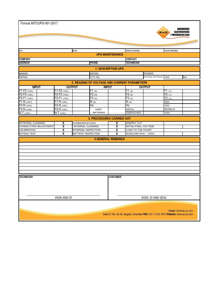 Formato Mantenimiento Ups | PDF | Electrical Engineering | Electronics