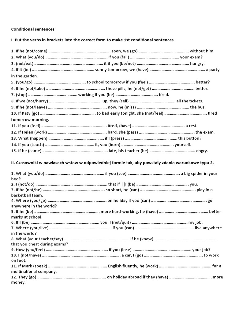First Conditional Exercises Worksheet | PDF | Syntax | Grammar