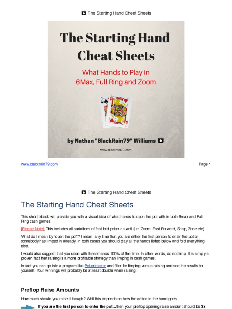 The Starting Hand Cheat Sheets PDF | PDF | Betting In Poker | Games Of ...