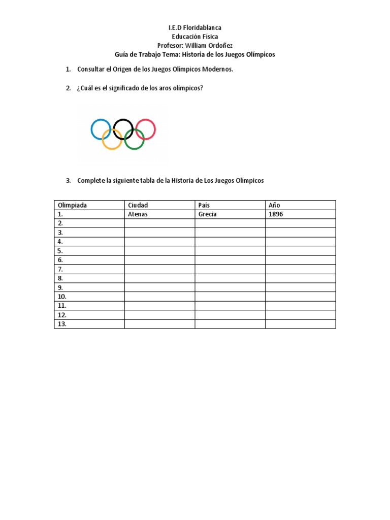 Guía de Trabajo Juegos Olímpicos | PDF