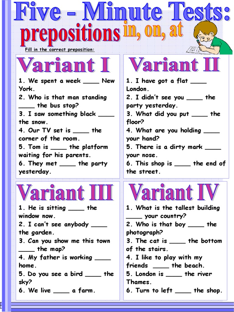 5minute Tests Prepositions in On at | PDF