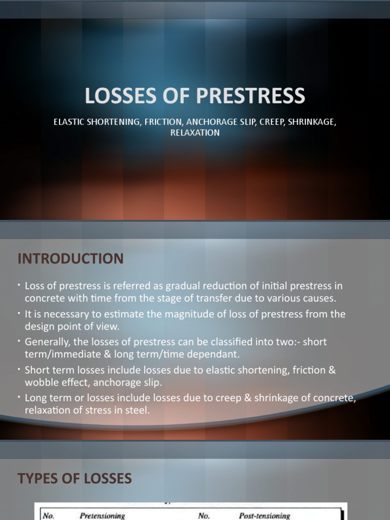 Losses of Prestress: Elastic Shortening, Friction, Anchorage Slip ...