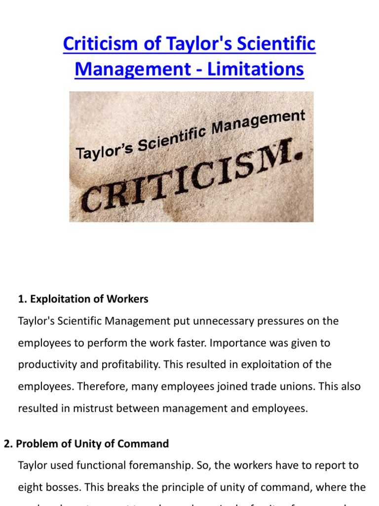 Criticism of Taylor's Scientific Management - Limitations PDF | PDF