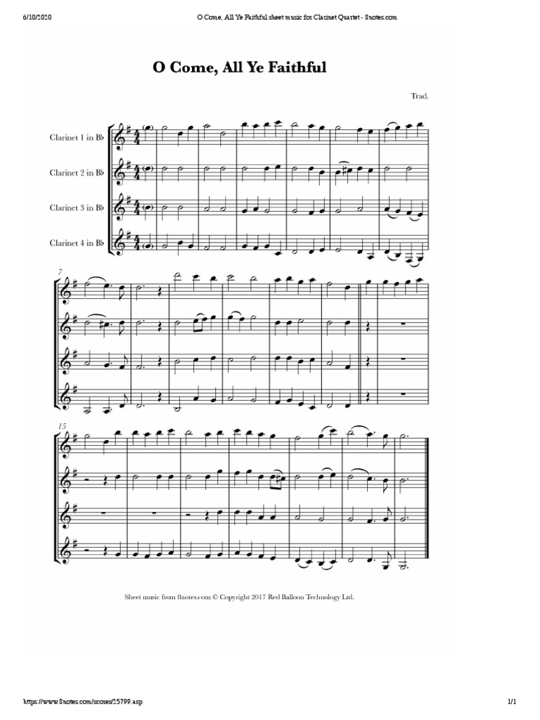 O Come, All Ye Faithful Clarinet Quartet | PDF