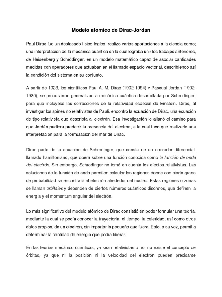 Modelo Atómico de Dirac-Jordan | PDF | Mecánica cuántica | Electrón