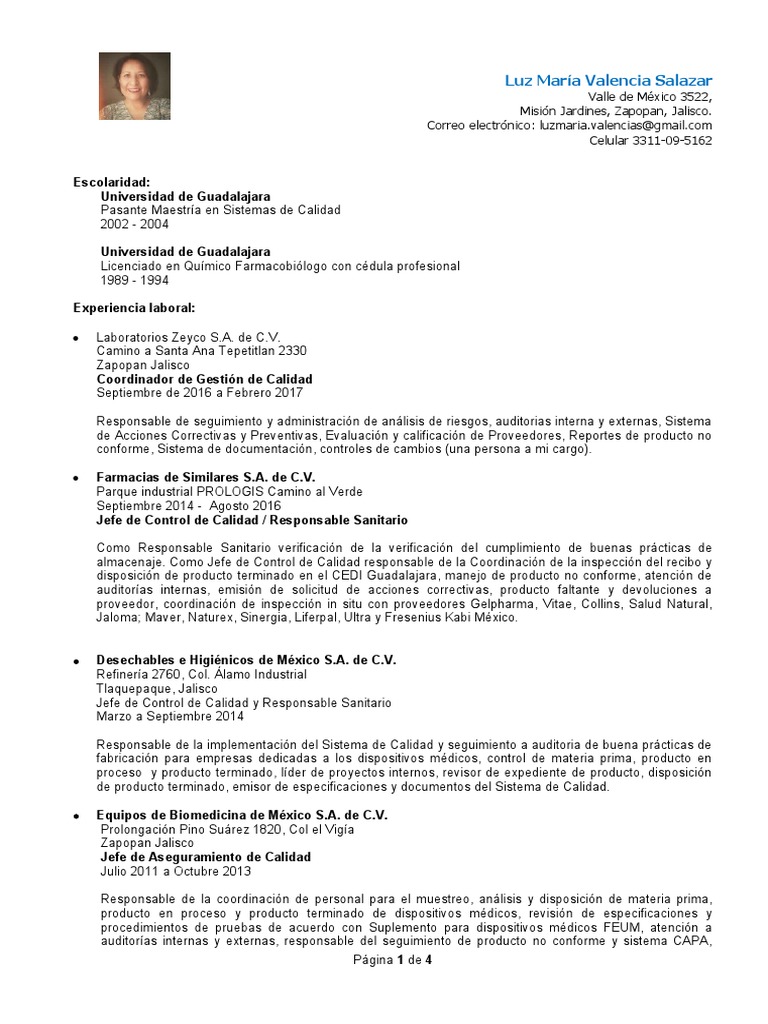CV QFB Luz Maria Valencia Salazar (2017) | Descargar gratis PDF ...
