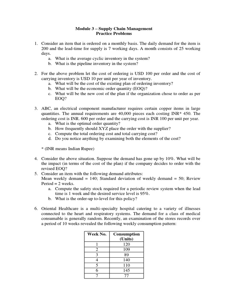 Module 2 Practice Problems PDF | PDF | Inventory | Supply Chain Management