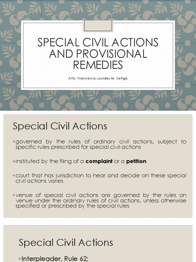 Special Civil Actions Overview | PDF | Mandamus | Declaratory Judgment