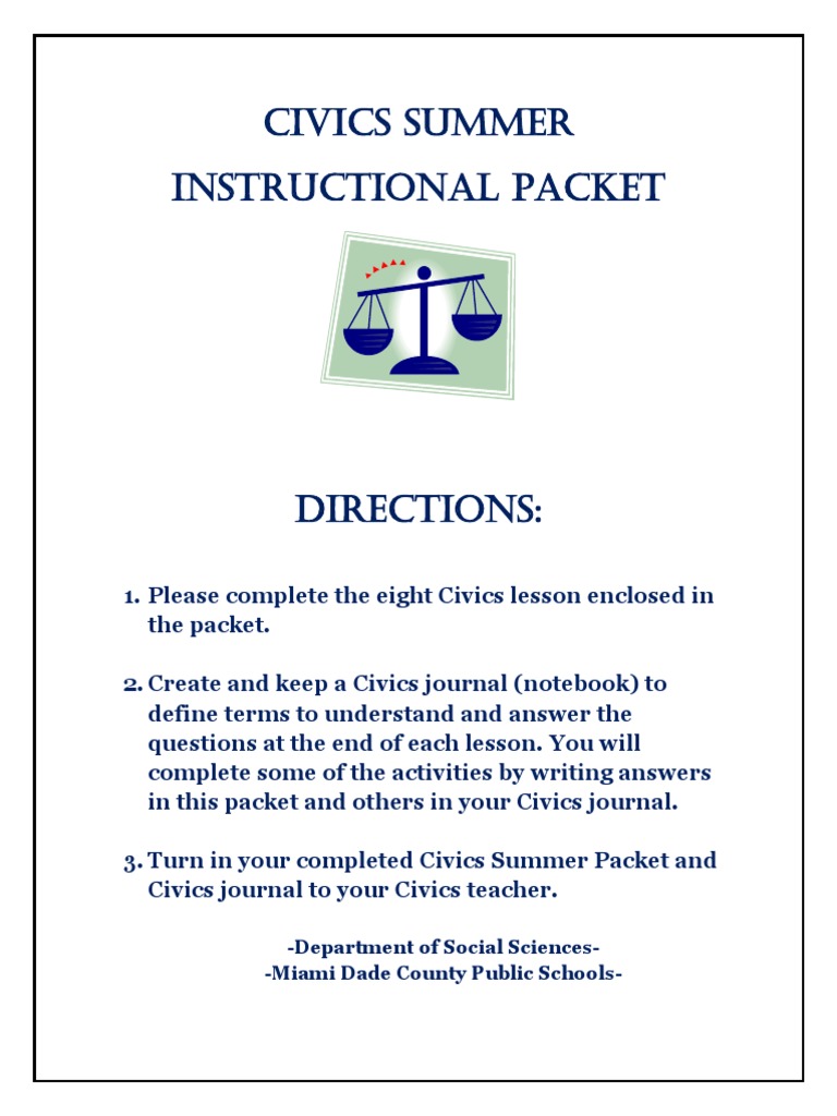 7th Grade Civics Prep Packet | PDF | Fifth Amendment To The United ...